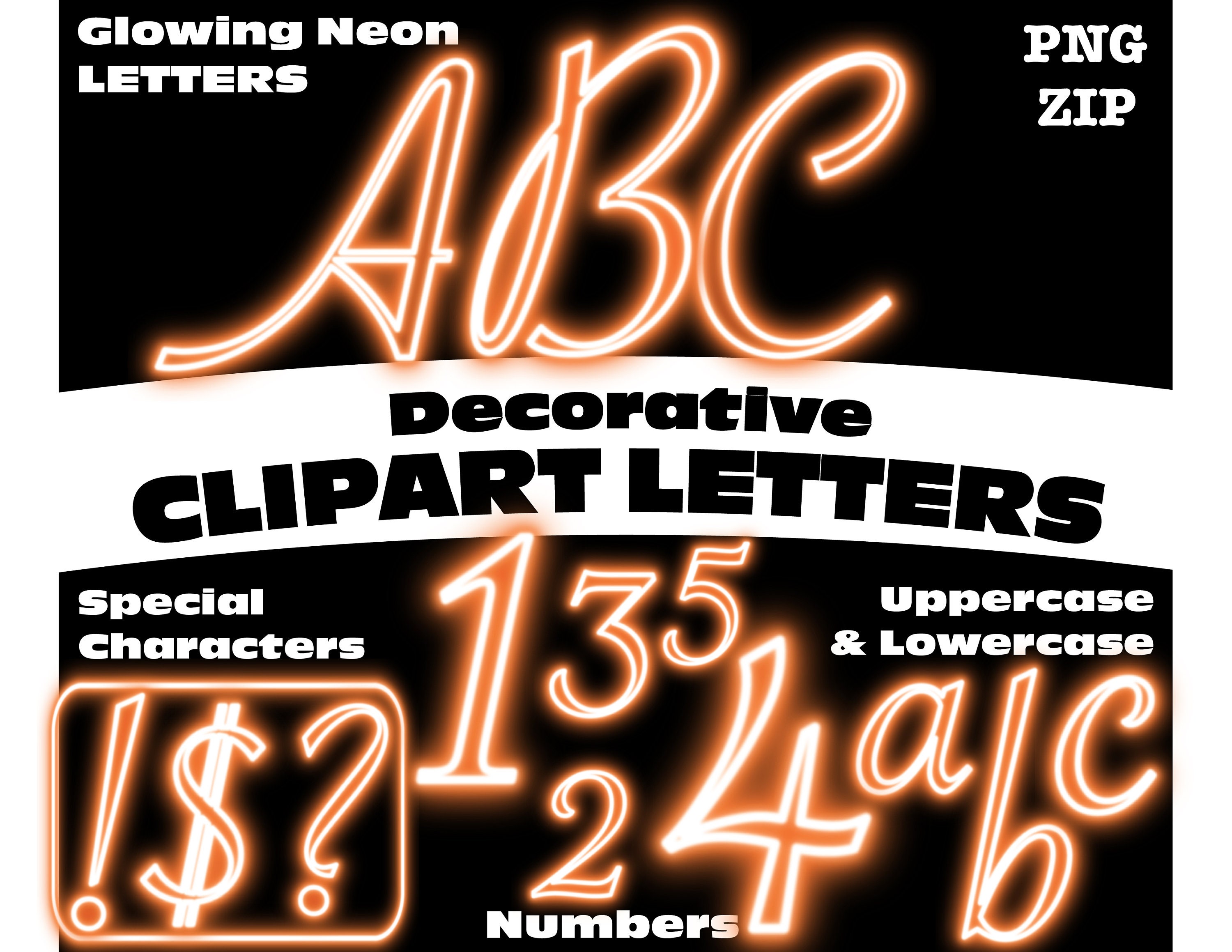 Glowing Neon Sign Clipart Letters Bundle PNG Digital Download 7 ...