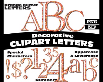Orange Glitter Clipart Letters PNG Digital Download Complete - Etsy