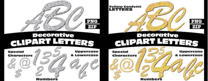 Glitter Clipart Letters Bundle PNG Digital Download 10 Complete ...