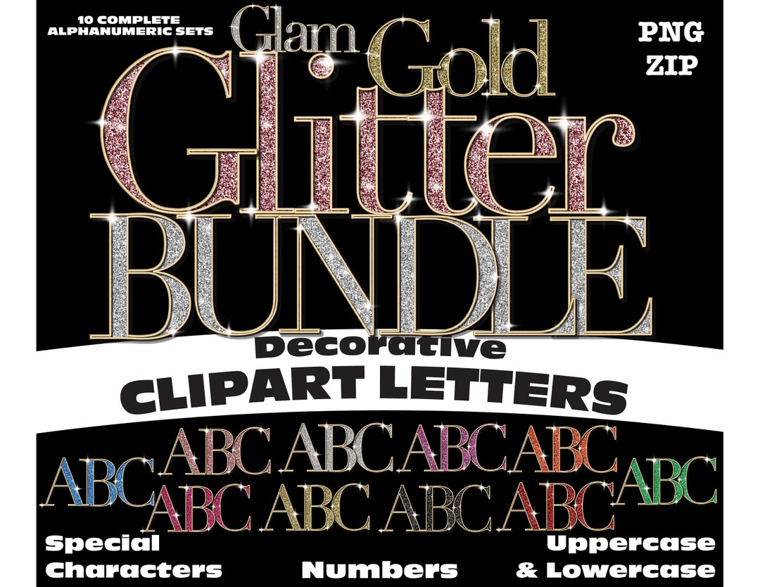 Glam Gold Glitter Clipart Letters PNG Digital Download Serif Font 10 ...