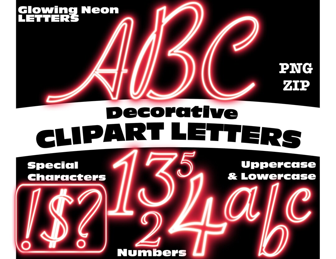 Glowing Red Neon Sign Clipart Letters PNG Digital Download Complete ...