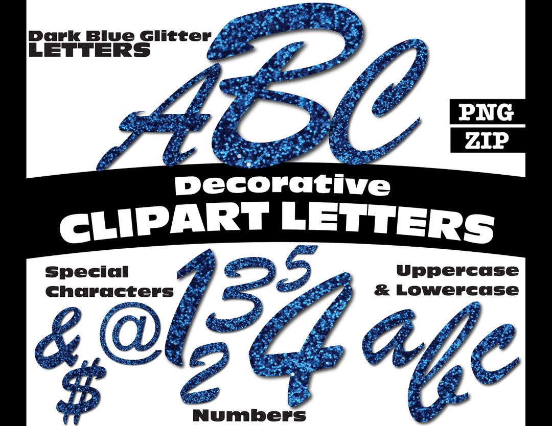 Dark Blue Glitter Clipart Letters PNG Digital Download Complete ...