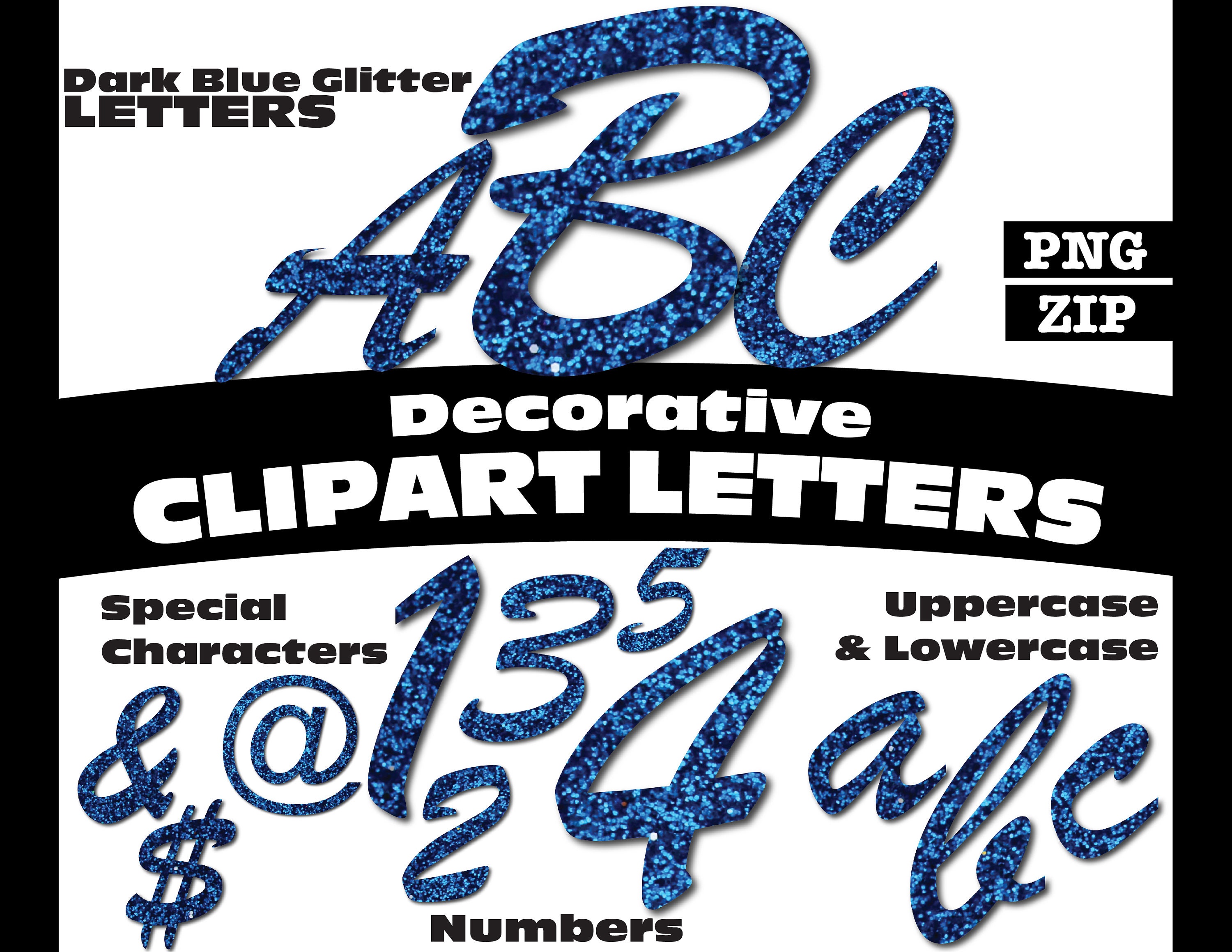 Dark Blue Glitter Clipart Letters PNG Digital Download Complete ...