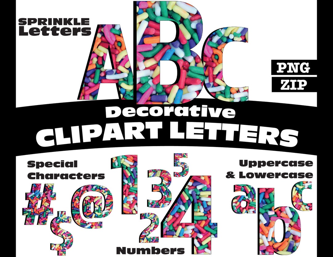 Sprinkles Clipart Letters PNG Digital Download Complete Alphanumeric ...