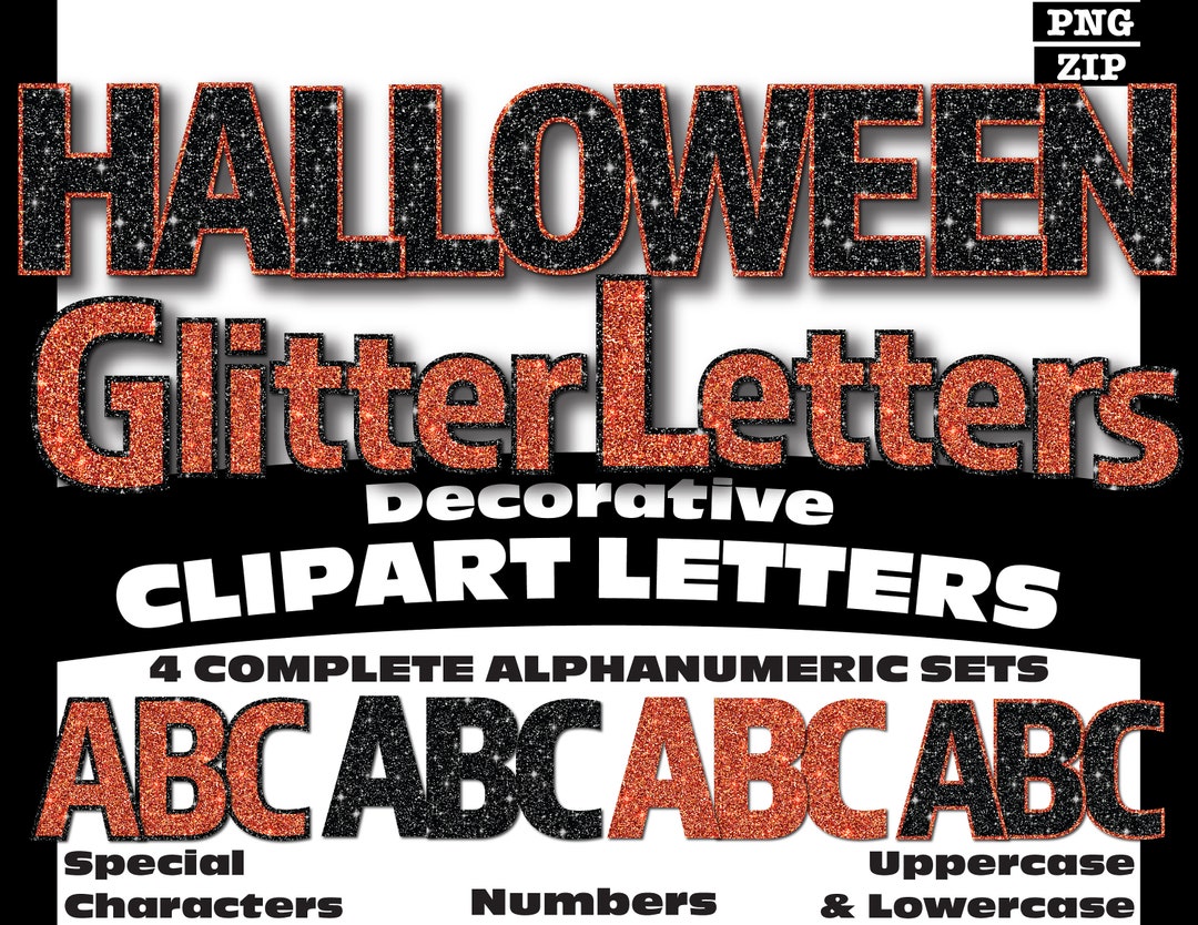 Halloween Glitter Clipart Letters: Black & Orange PNG (digital Download ...
