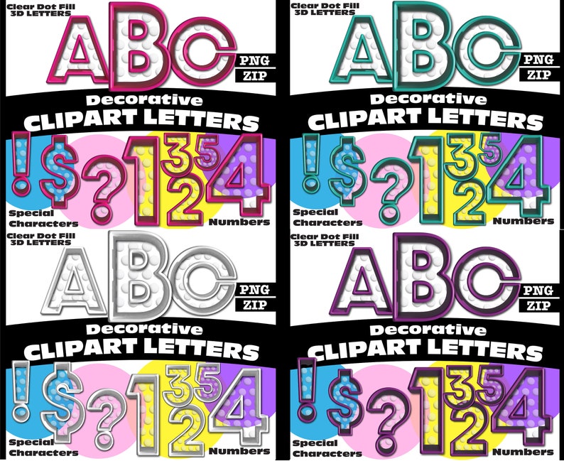 3D Clear Dot Fill Clipart Letters PNG Digital Download 13 Complete ...