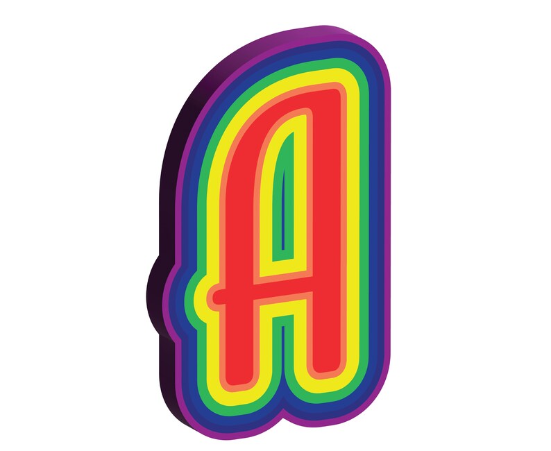 3D Retro Rainbow Clipart Letters PNG Digital Download Complete ...