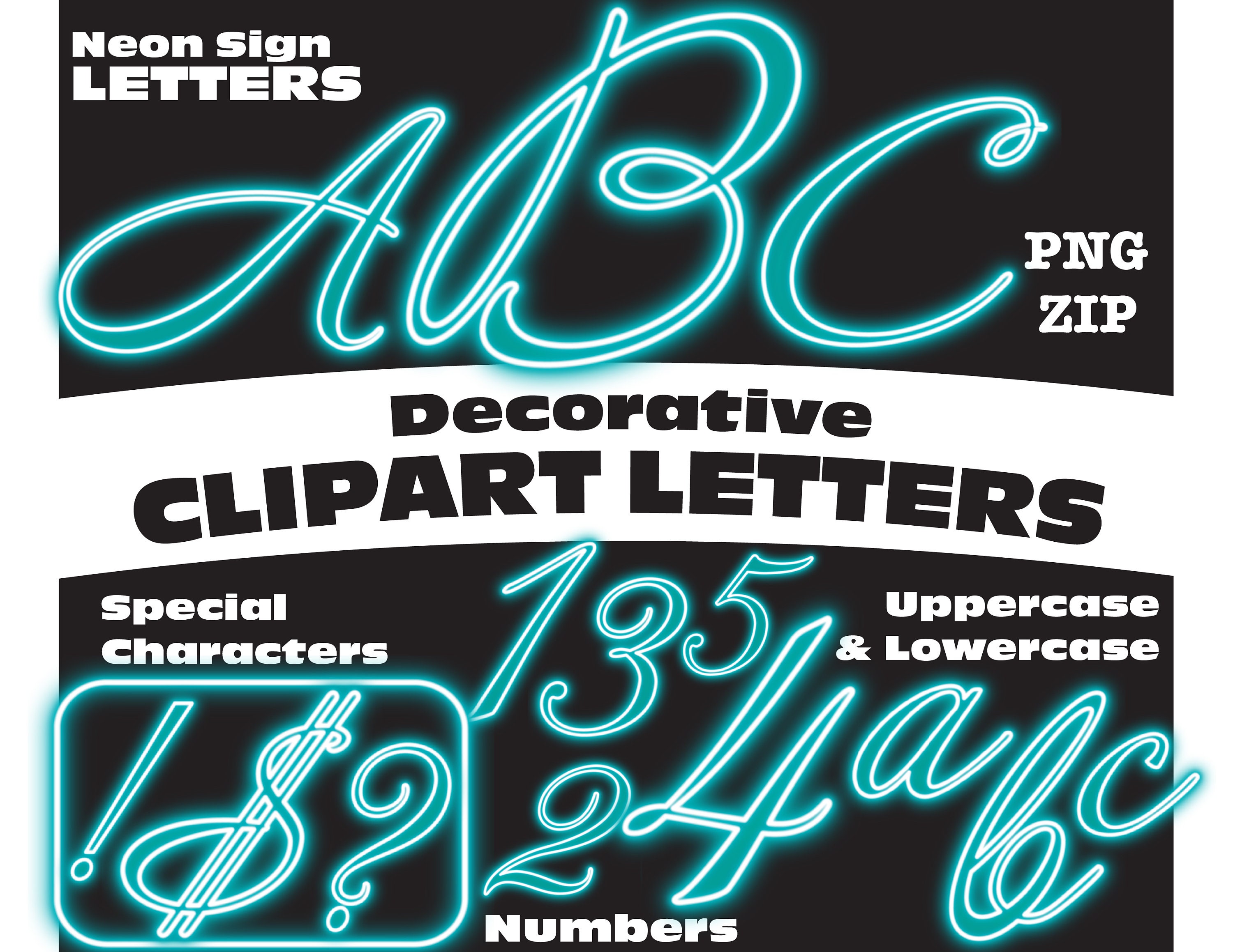 Glowing Neon Sign Clipart Letters Bundle PNG Digital Download 8 ...