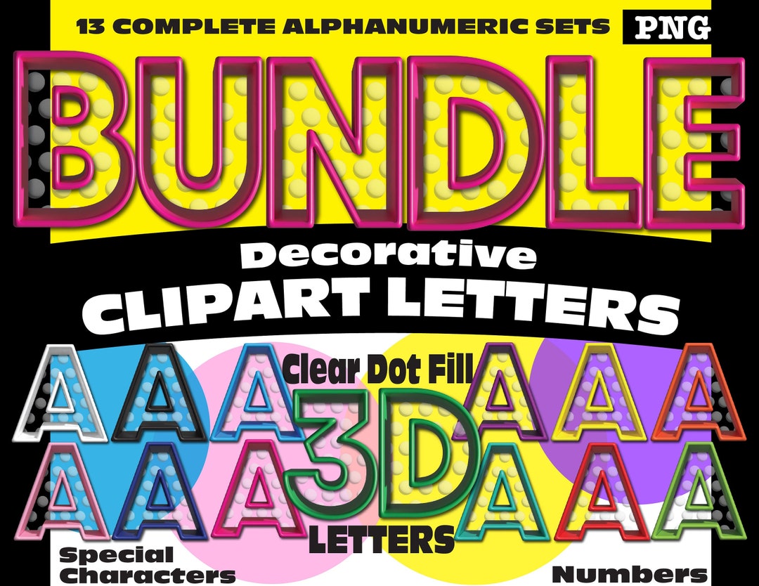 3D Clear Dot Fill Clipart Letters PNG Digital Download 13 Complete ...