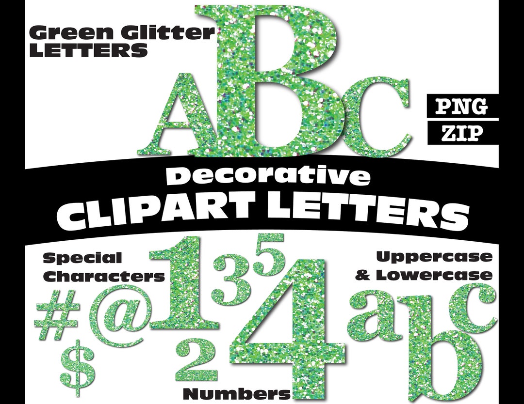 Green Glitter Clipart Letters PNG Digital Download Complete ...
