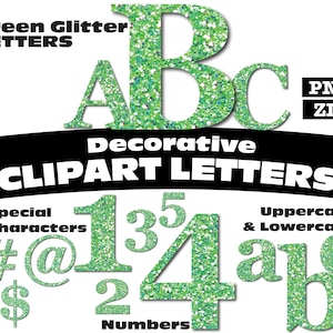 Green Glitter Clipart Letters PNG Digital Download Complete ...