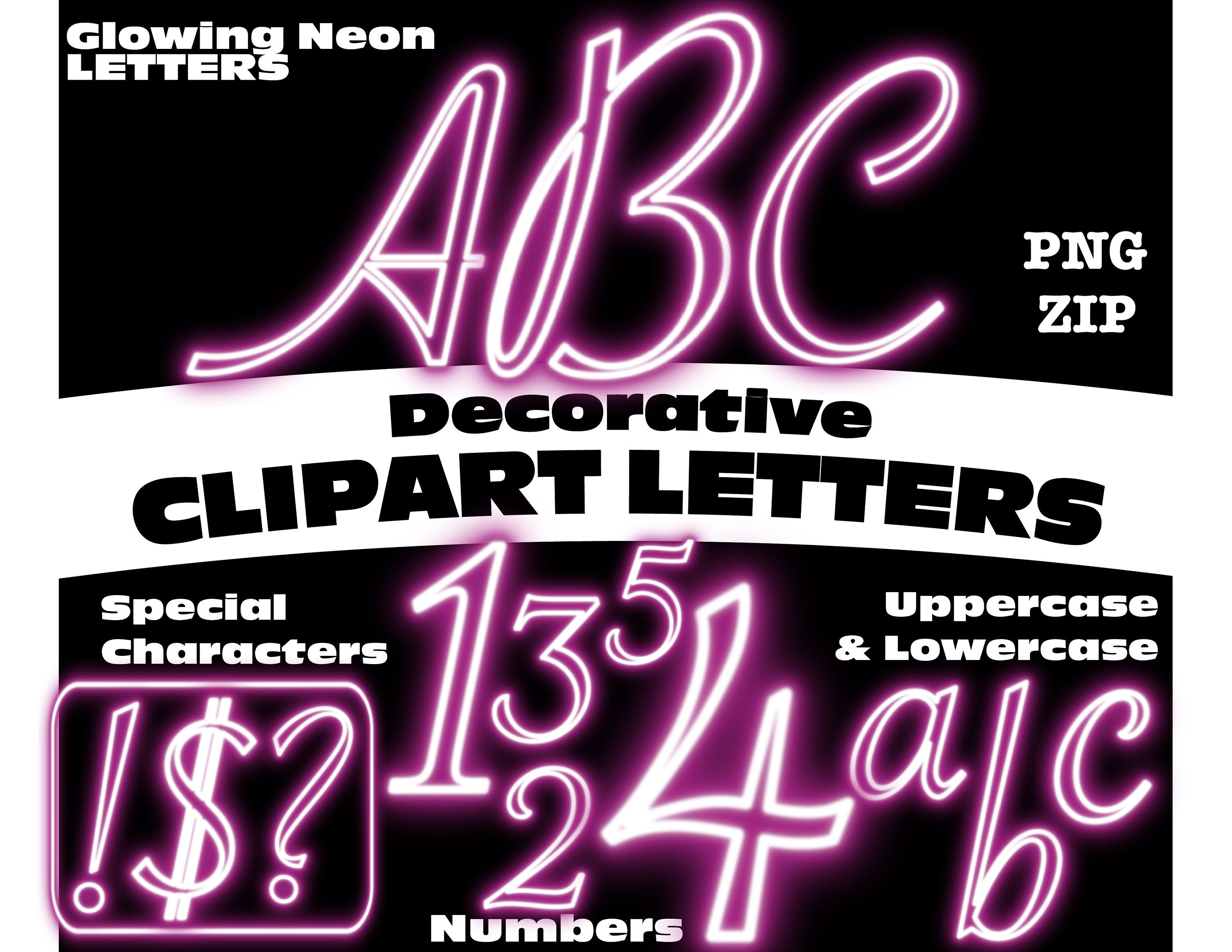 Glowing Neon Sign Clipart Letters Bundle PNG Digital Download 7 ...