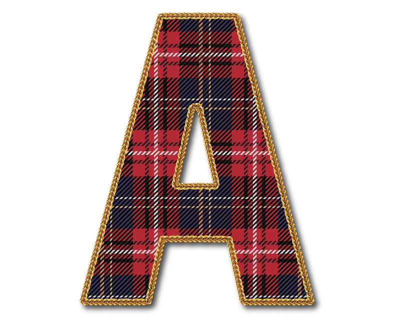 Tartan Plaid Embroidered Clipart Letters PNG Font Digital Download ...