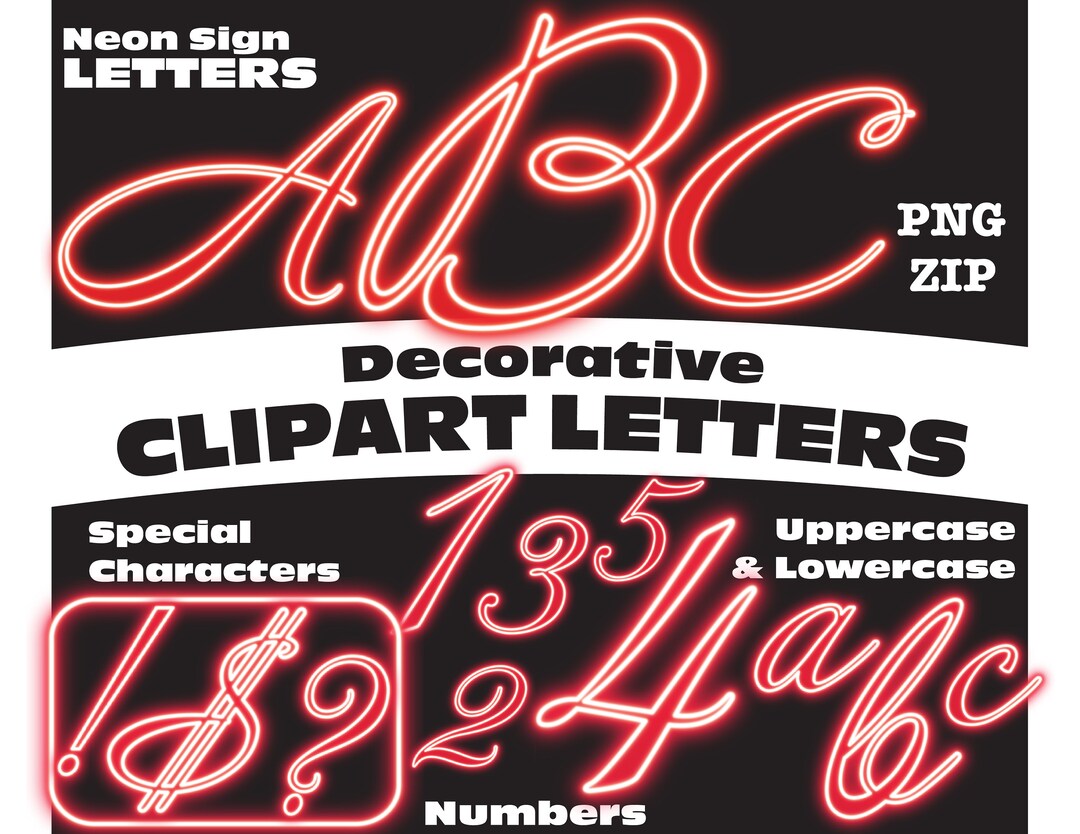 Glowing Red Neon Sign Clipart Letters PNG Digital Download Complete ...