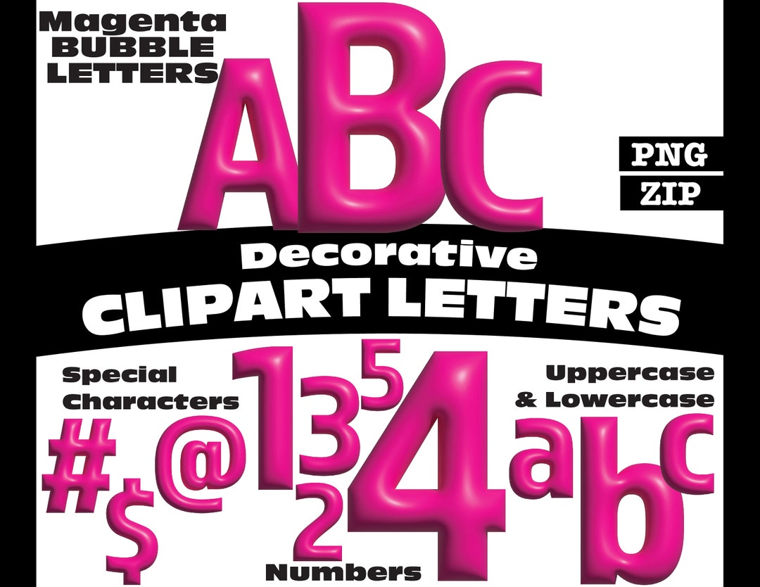 Magenta Bubble Clipart Letters PNG Digital Download Complete ...