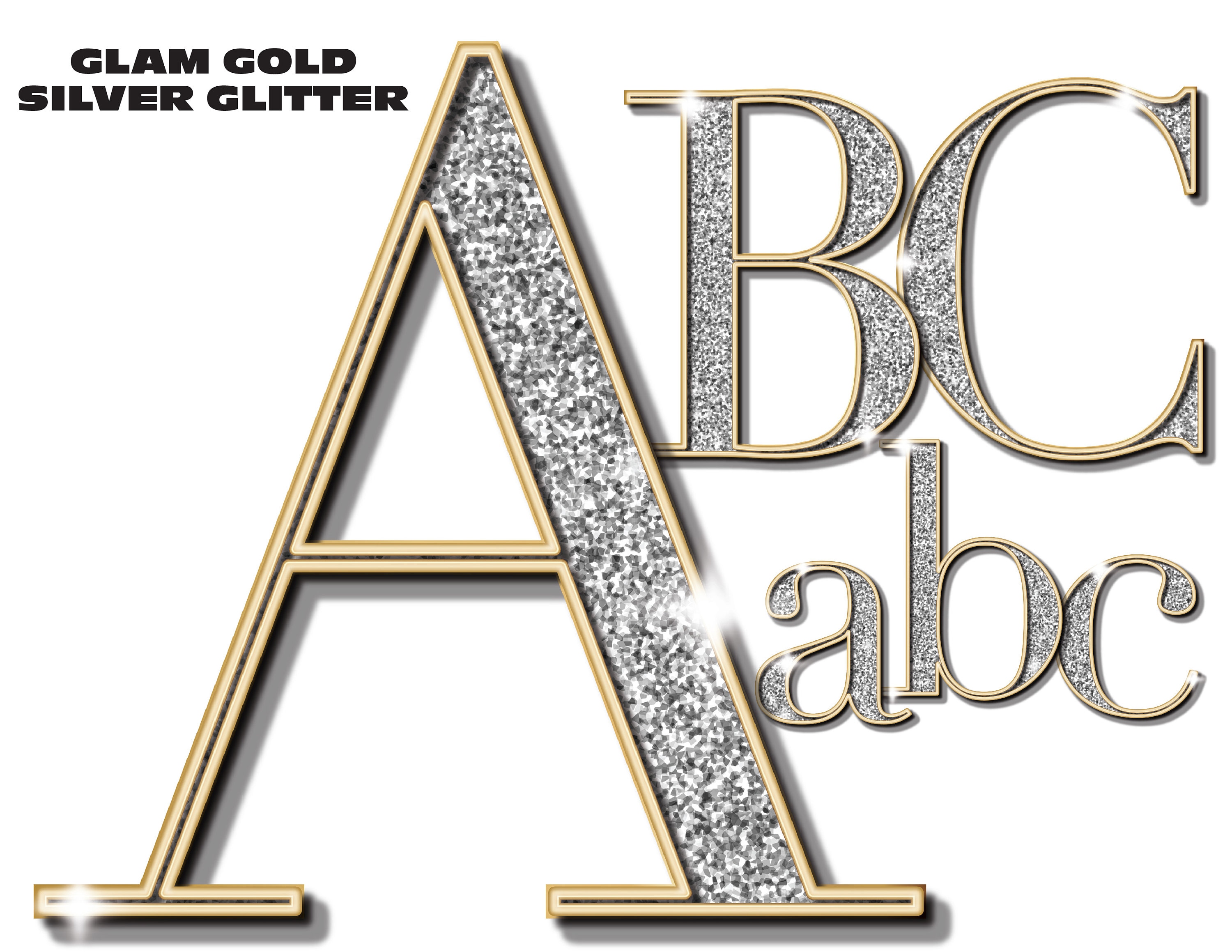 Glam Gold Glitter Clipart Letters PNG Digital Download Serif Font 10 ...