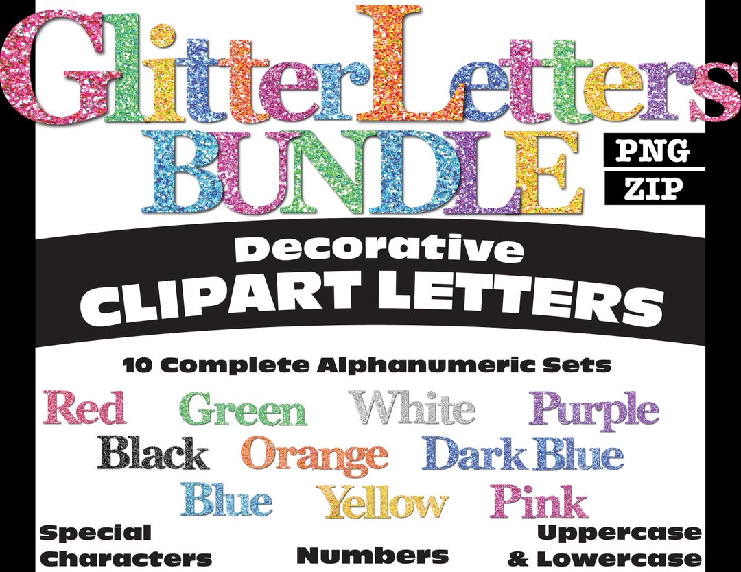Glitter Clipart Letters Bundle PNG Digital Download 10 Complete ...