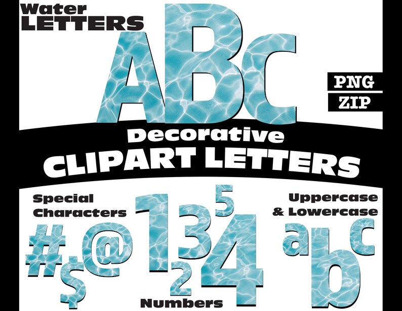 Water Clipart Letters PNG Digital Download Complete Alphanumeric Set - Etsy