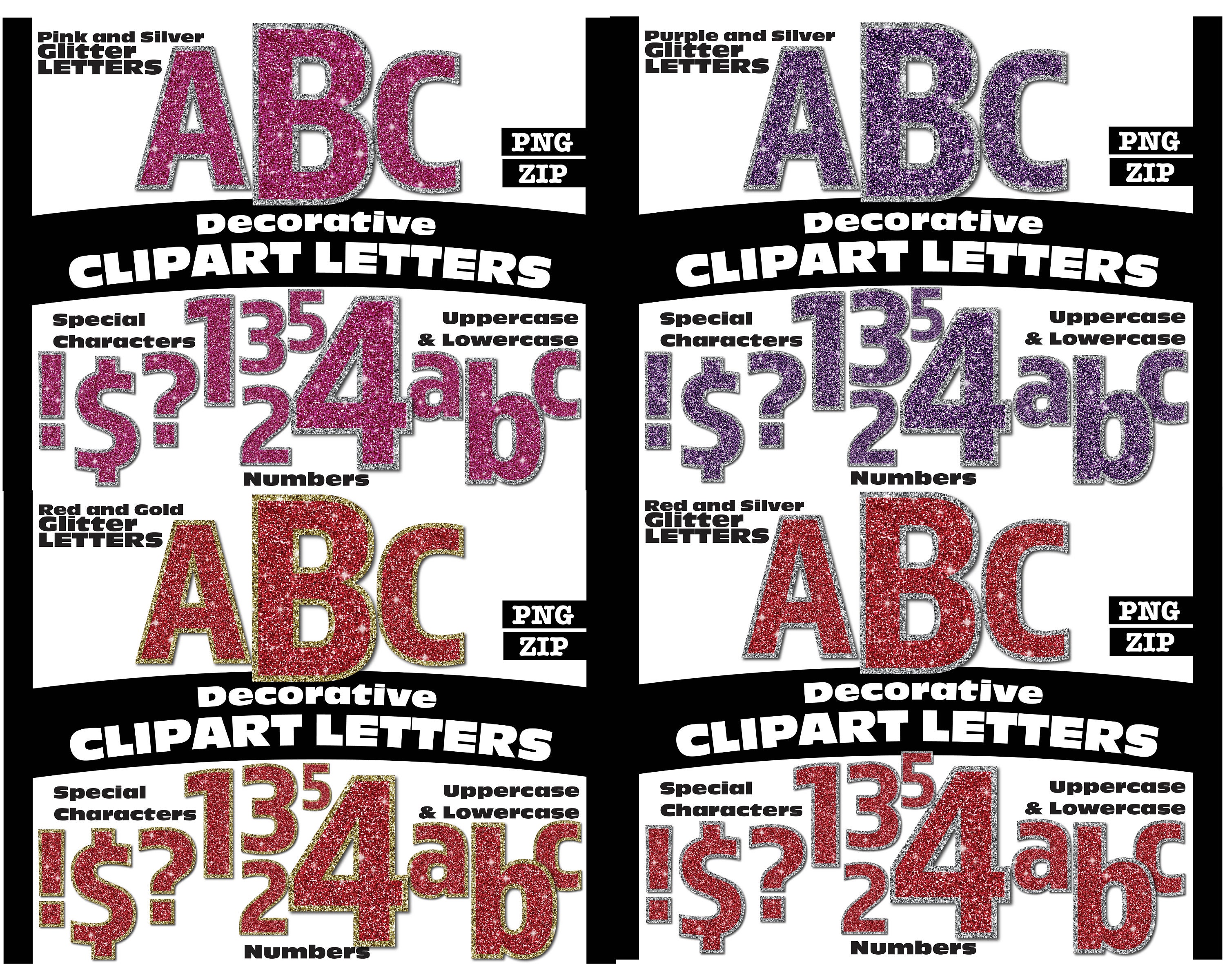 Glitter Clipart Letters Bundle PNG Digital Download 15 Complete ...