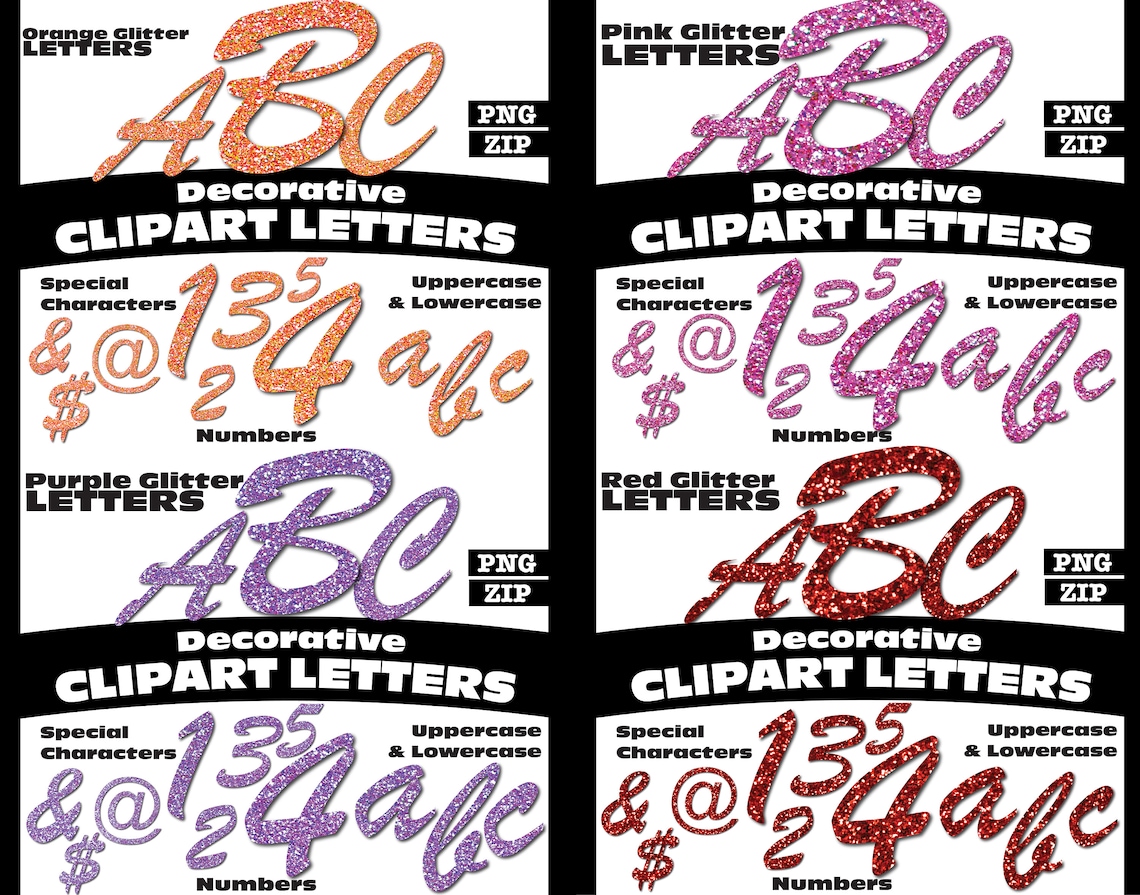 Glitter Clipart Letters Bundle PNG Digital Download 10 Complete ...