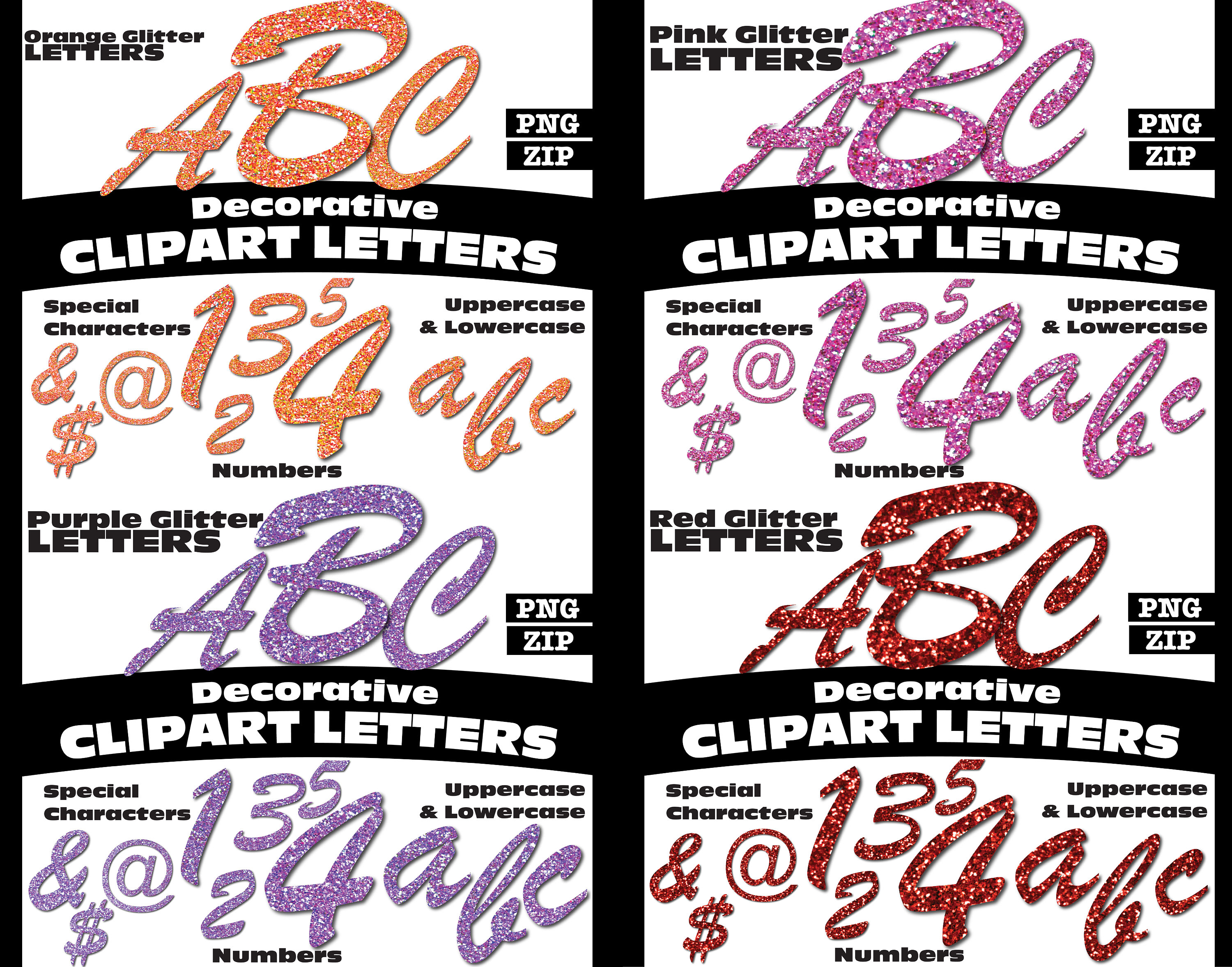 Glitter Clipart Letters Bundle PNG Digital Download 10 Complete ...
