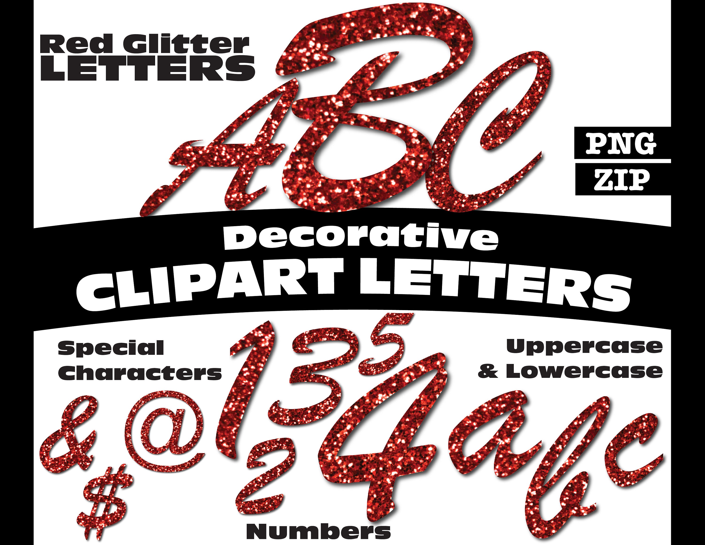 Red Glitter Clipart Letters PNG Digital Download Complete Alphanumeric ...