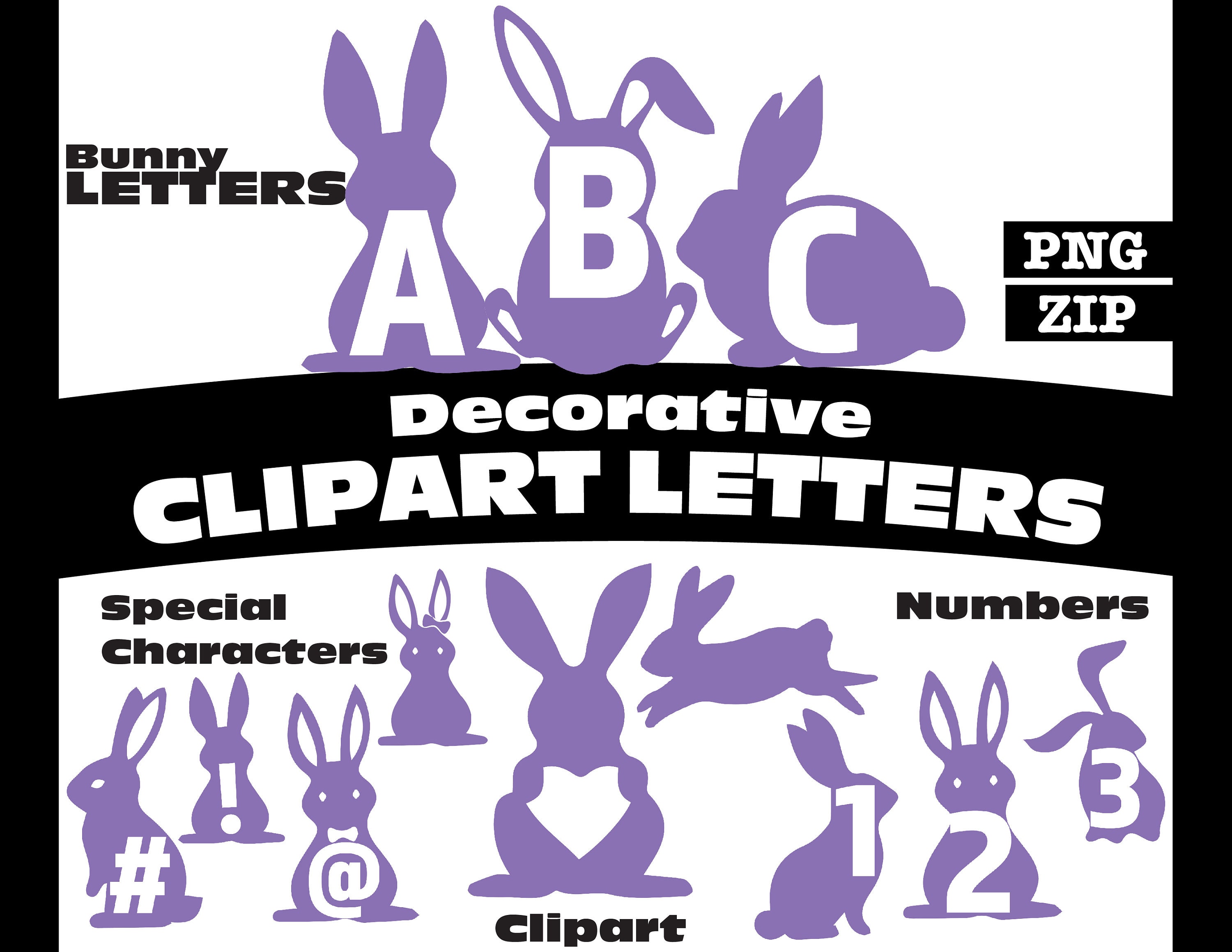 Purple Easter Bunny Clipart Letters PNG Digital Download - Etsy