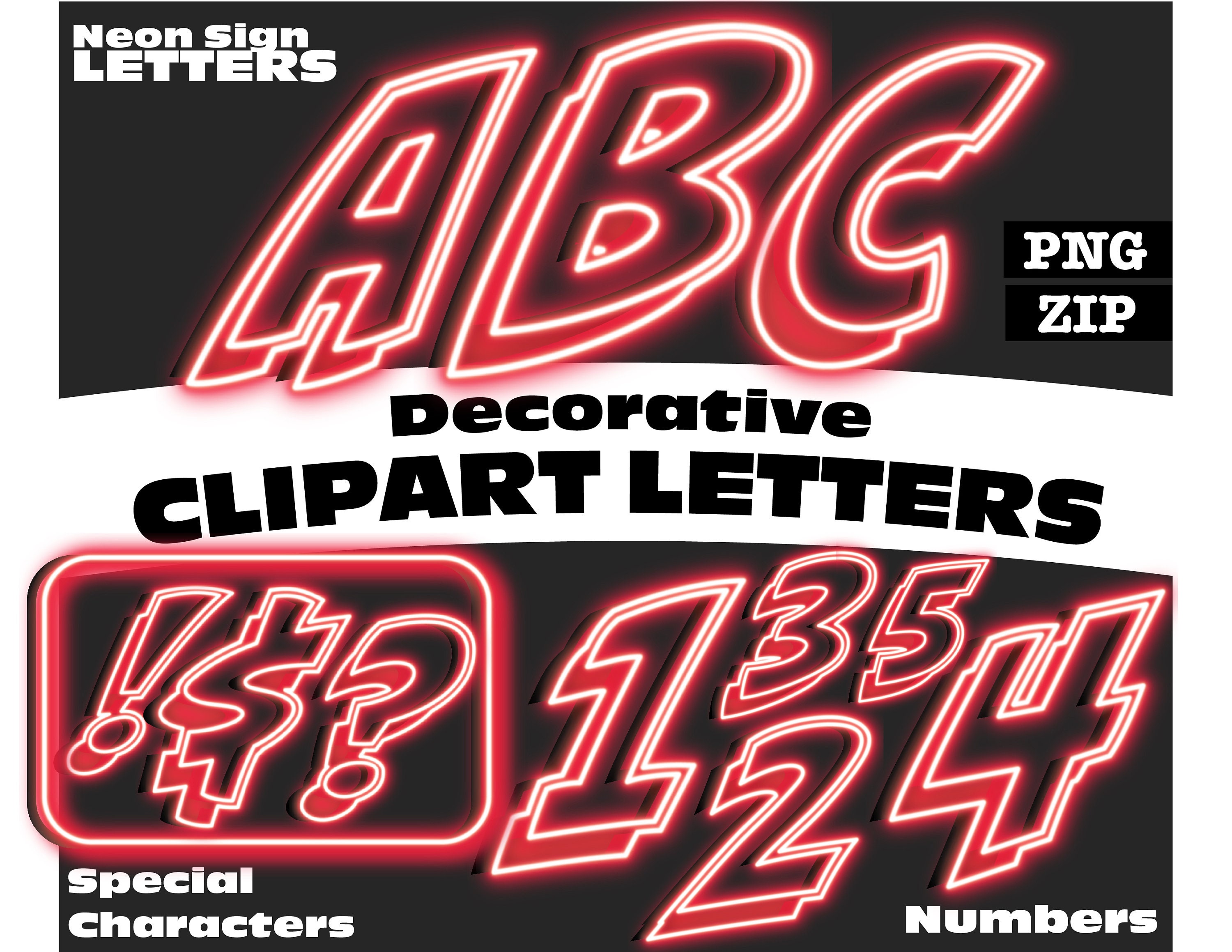 Glowing Red Neon Sign Clipart Letters PNG Digital Download Complete ...