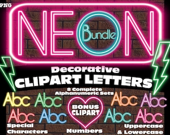 Glowing Blue Neon Sign Clipart Letters PNG Digital Download Complete ...