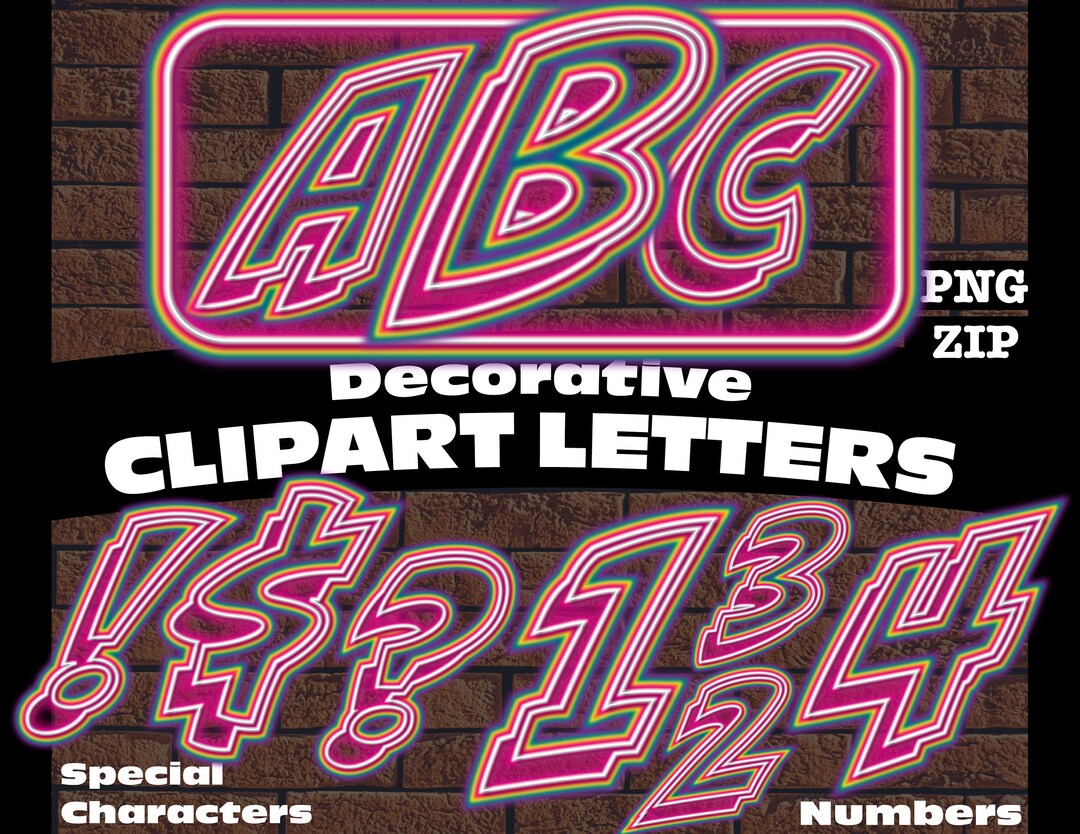 Rainbow Glow Neon Sign Clipart Letters PNG Digital Download Complete ...