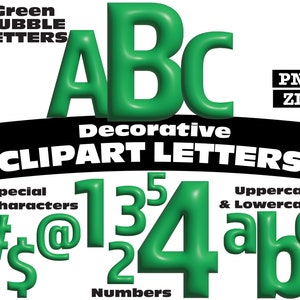 Green Bubble Clipart Letters PNG Digital Download Complete Alphanumeric ...