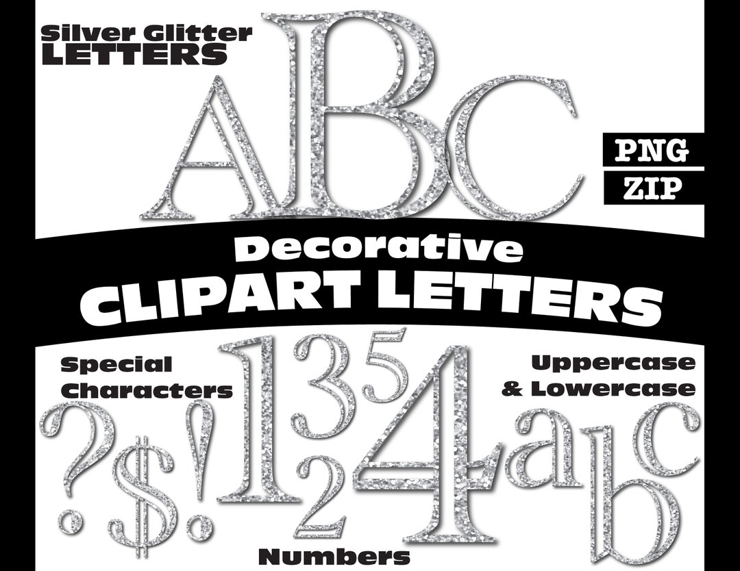 Silver Glitter Clipart Letters PNG Digital Download Complete ...