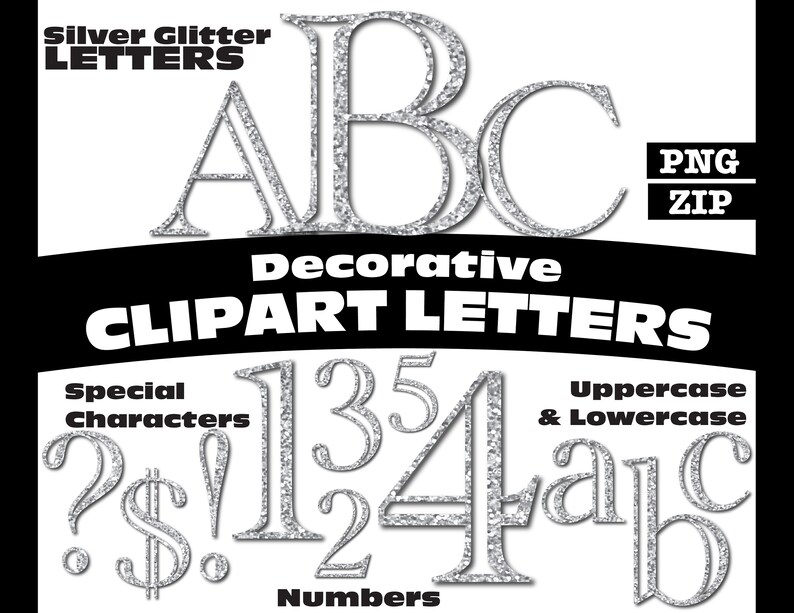 Silver Glitter Clipart Letters PNG Digital Download Complete ...