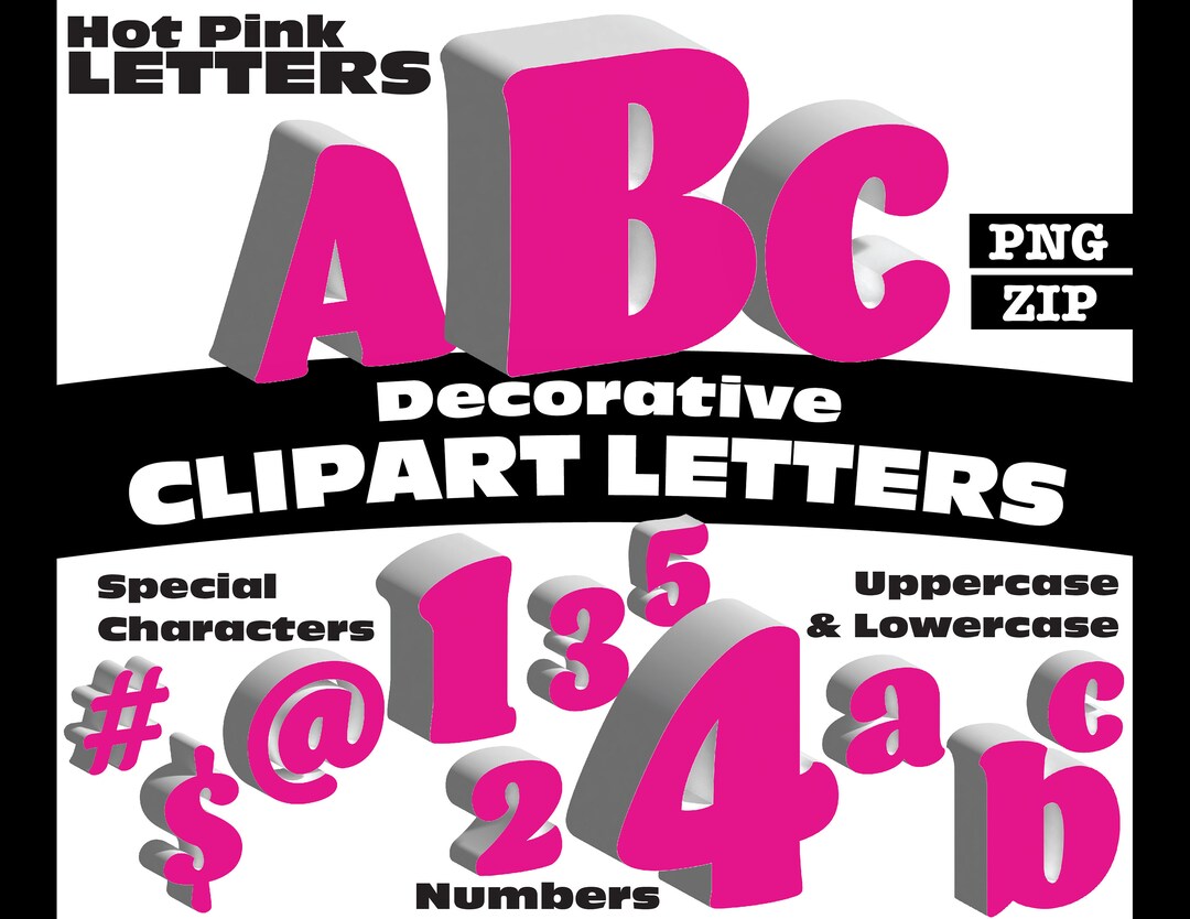 Pink 3D Clipart Letters PNG Digital Download Complete Alphanumeric Set ...