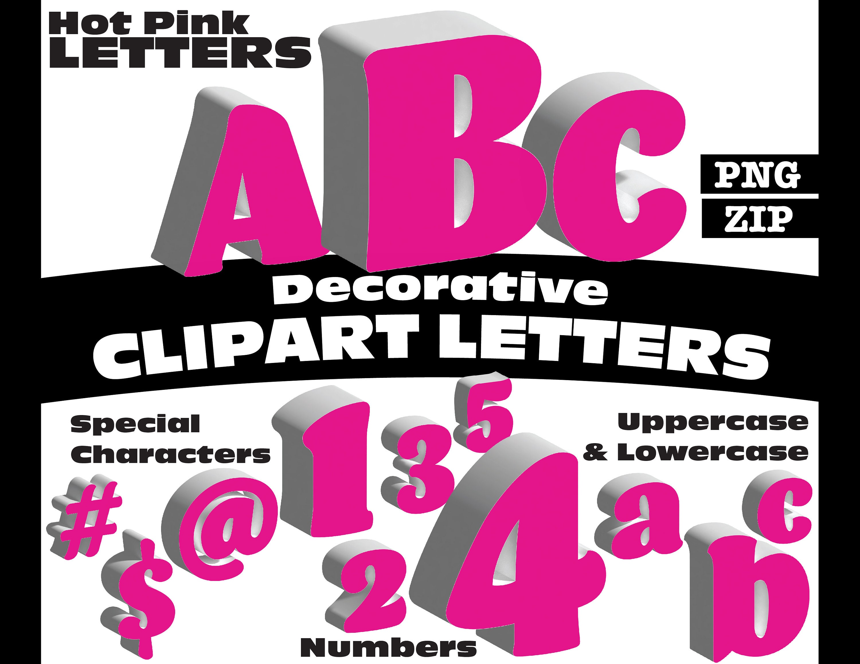 Pink 3D Clipart Letters PNG Digital Download Complete Alphanumeric Set ...