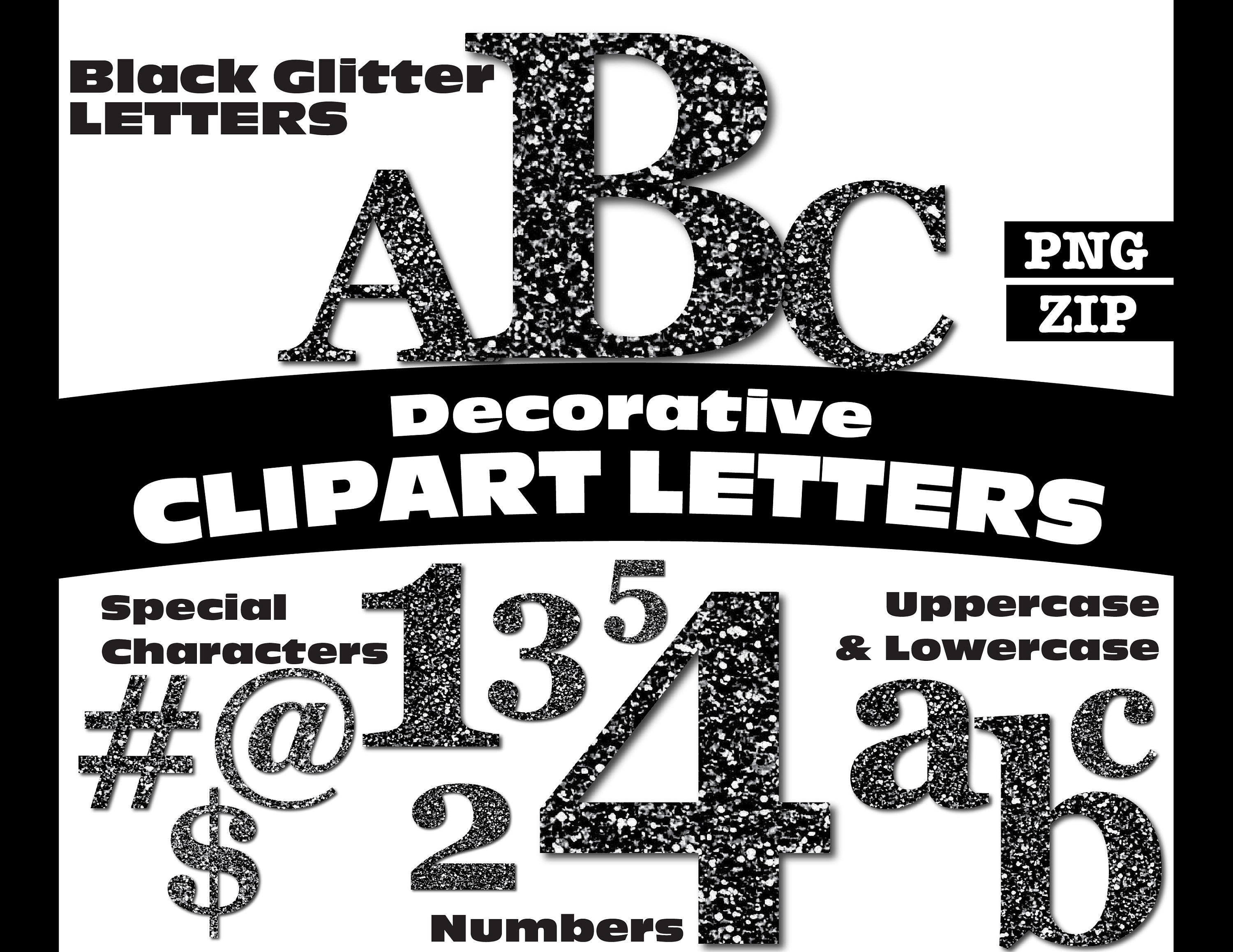 Black Glitter Clipart Letters PNG Digital Download Complete ...