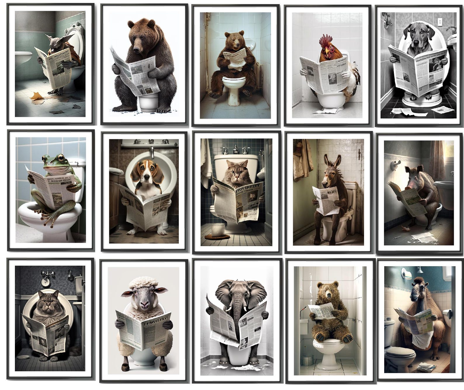 15 Funny Bathroom Animal Prints | Toilet Humor Wall Art Bundle ...