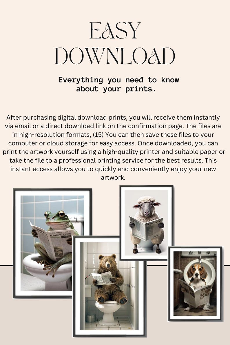 15 Funny Bathroom Animal Prints | Toilet Humor Wall Art Bundle ...