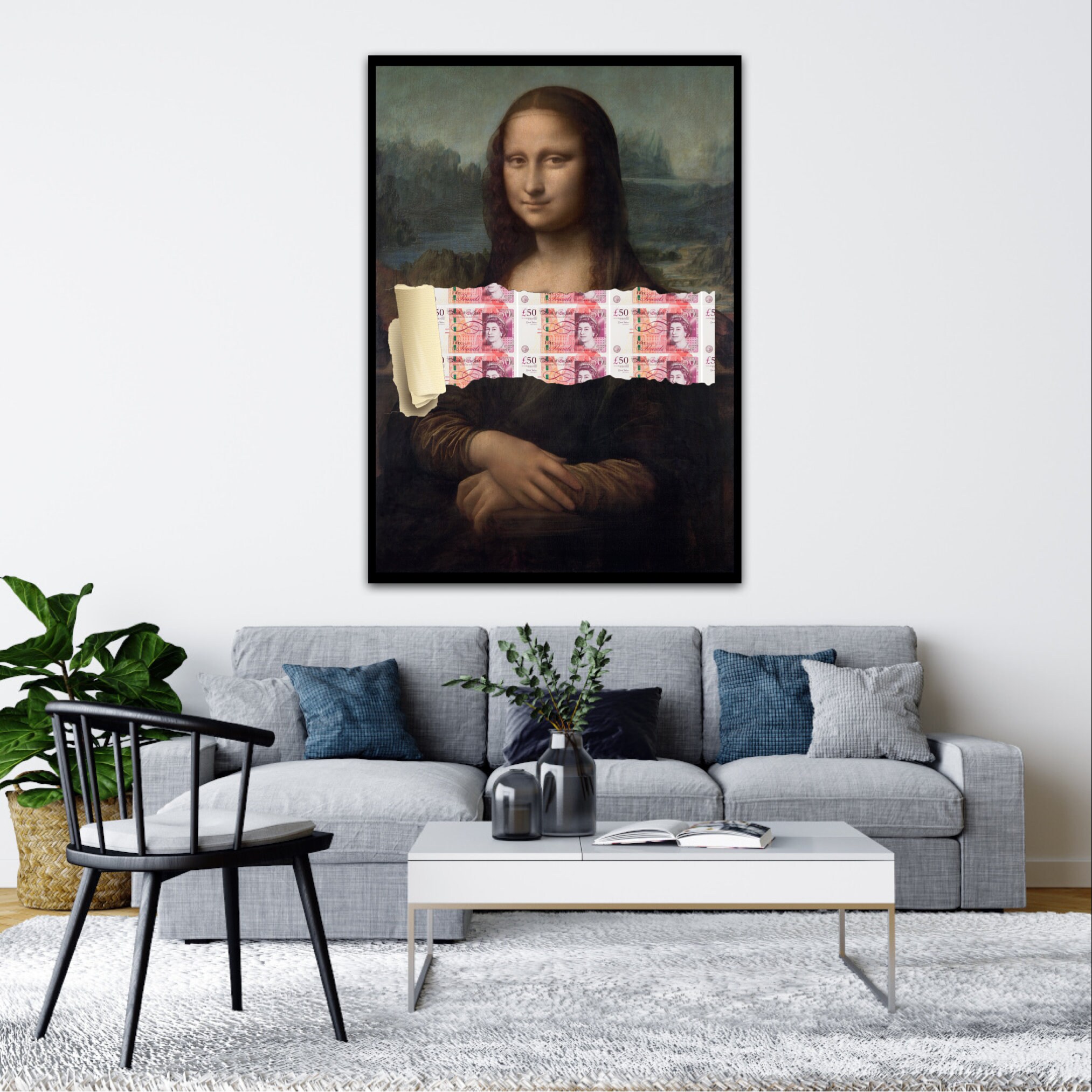 Mona Lisa Money Peel Wall Art Bundle of Three, Office and Bedroom Wall ...