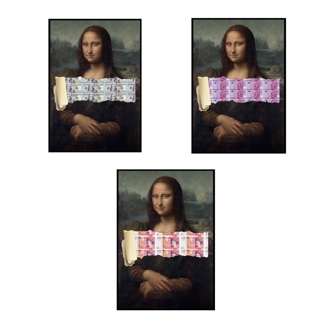 Mona Lisa Money Peel Wall Art Bundle of Three, Office and Bedroom Wall ...