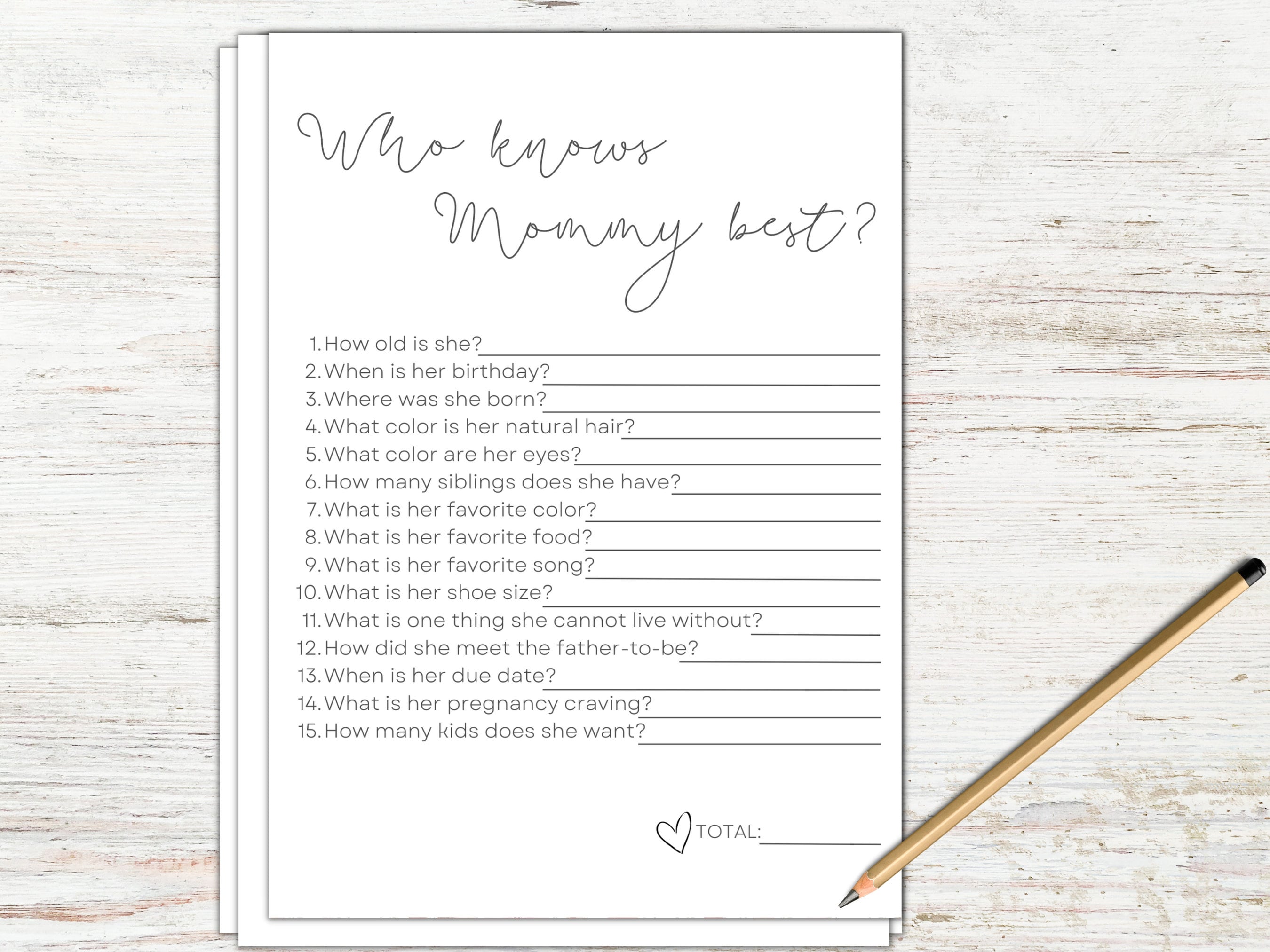 Who Knows Mommy Best Baby Shower Game, Baby Shower Game, How Well Do ...