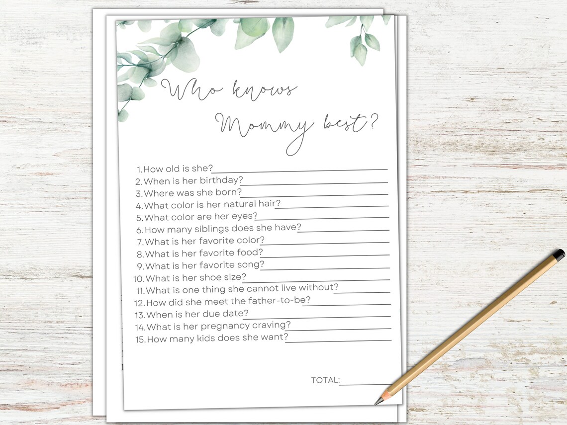 Who Knows Mommy Best Baby Shower Game, Baby Shower Game, How Well Do ...