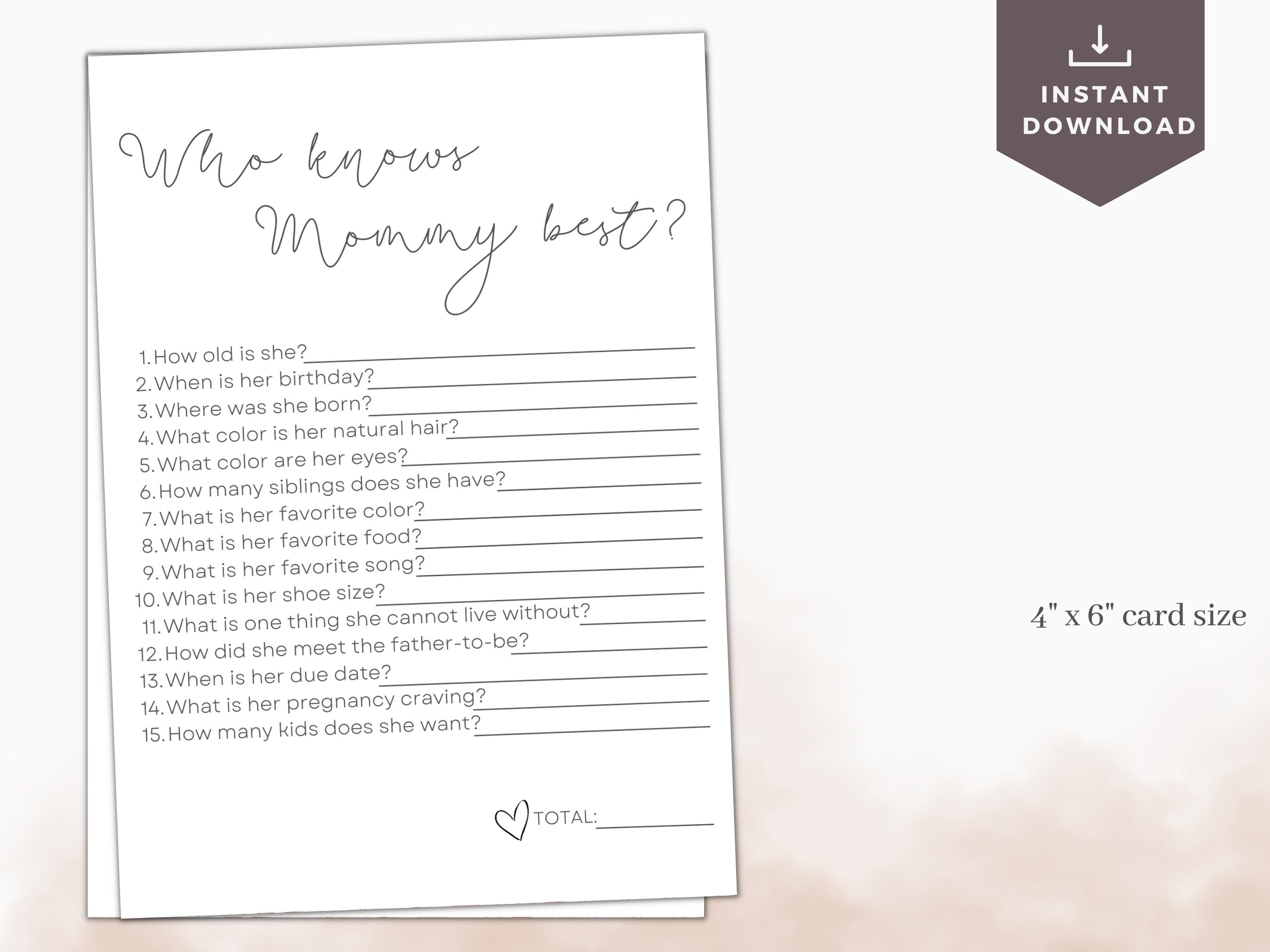 Who Knows Mommy Best Baby Shower Game, Baby Shower Game, How Well Do ...