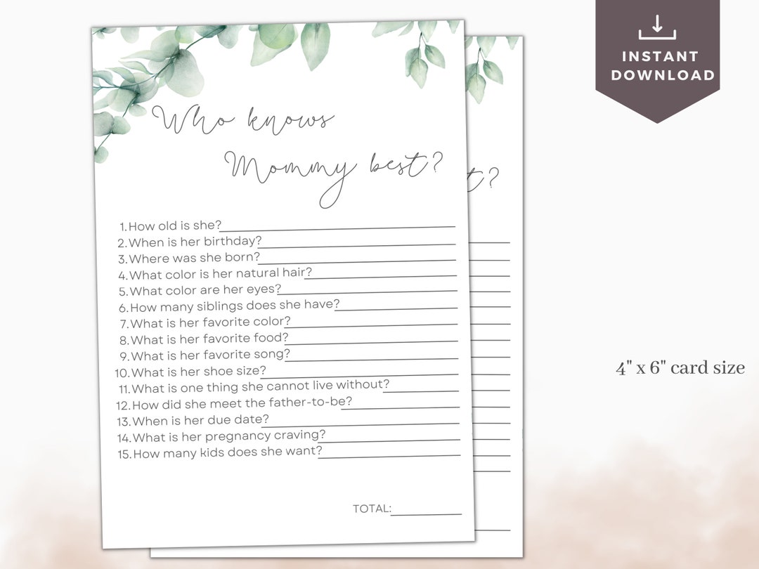 Who Knows Mommy Best Baby Shower Game, Baby Shower Game, How Well Do ...