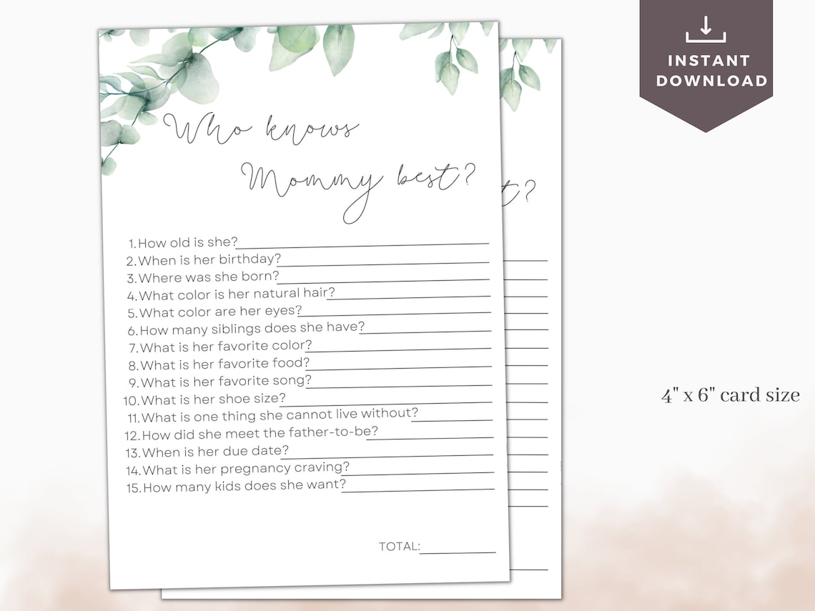 Who Knows Mommy Best Baby Shower Game, Baby Shower Game, How Well Do ...