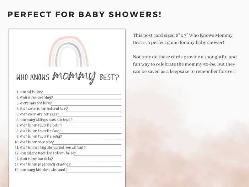 Who Knows Mommy Best Baby Shower Game, Baby Shower Game, How Well Do ...