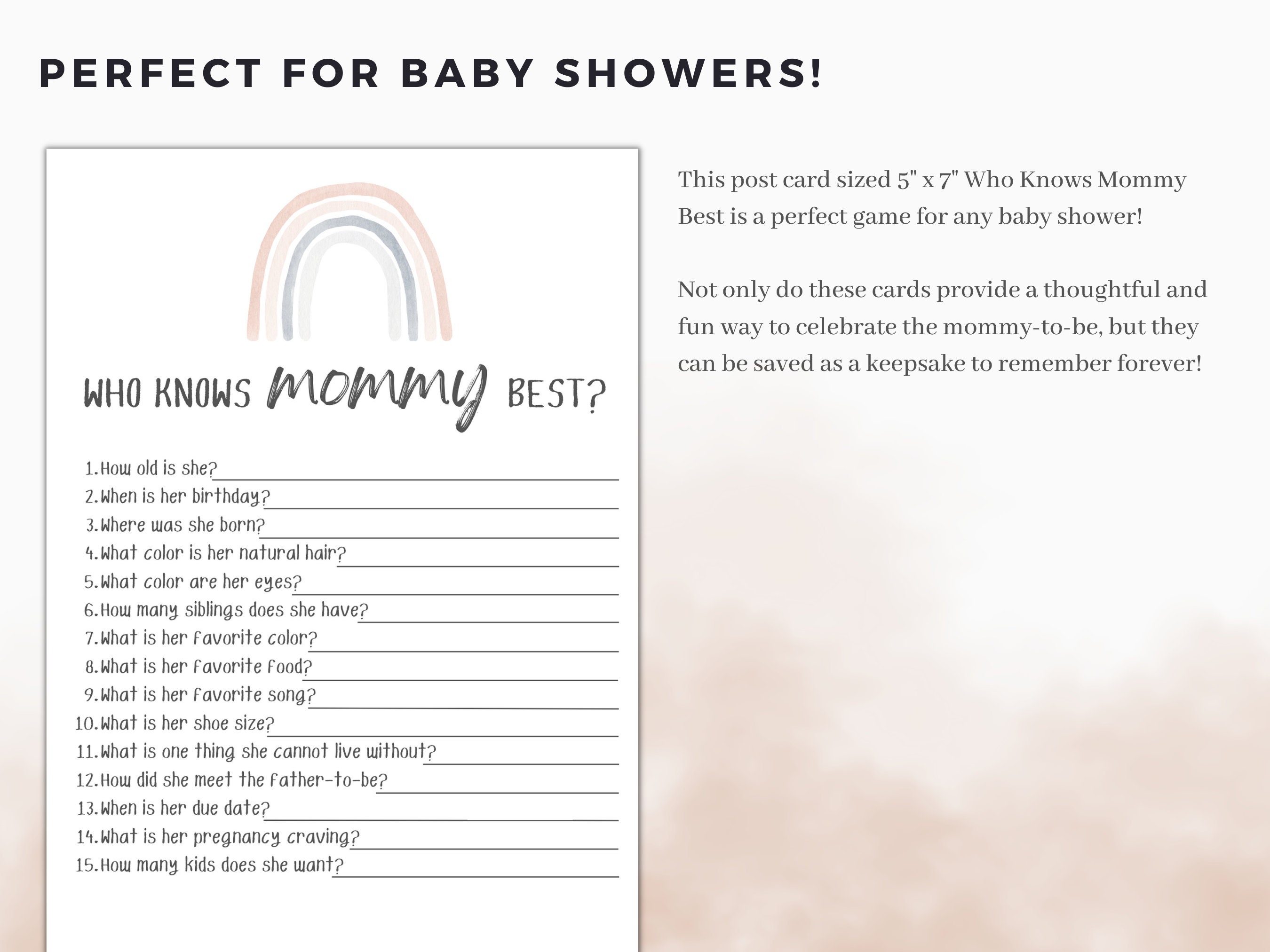 Who Knows Mommy Best Baby Shower Game, Baby Shower Game, How Well Do ...