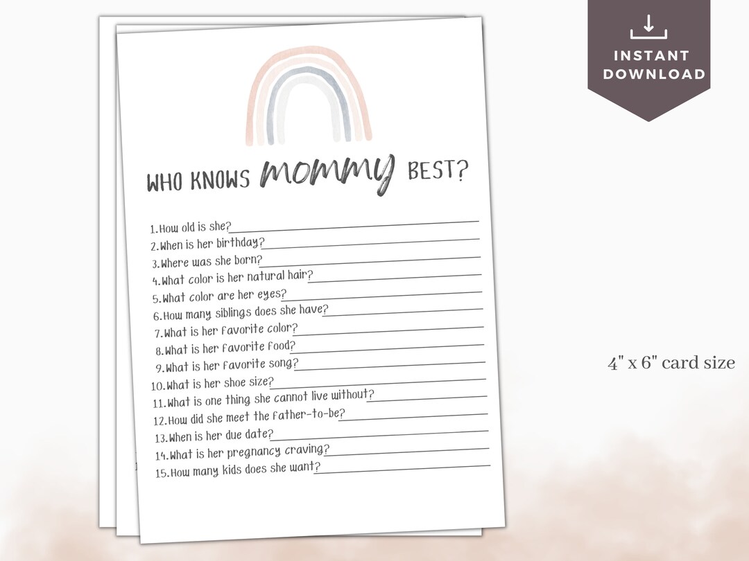Who Knows Mommy Best Baby Shower Game, Baby Shower Game, How Well Do ...