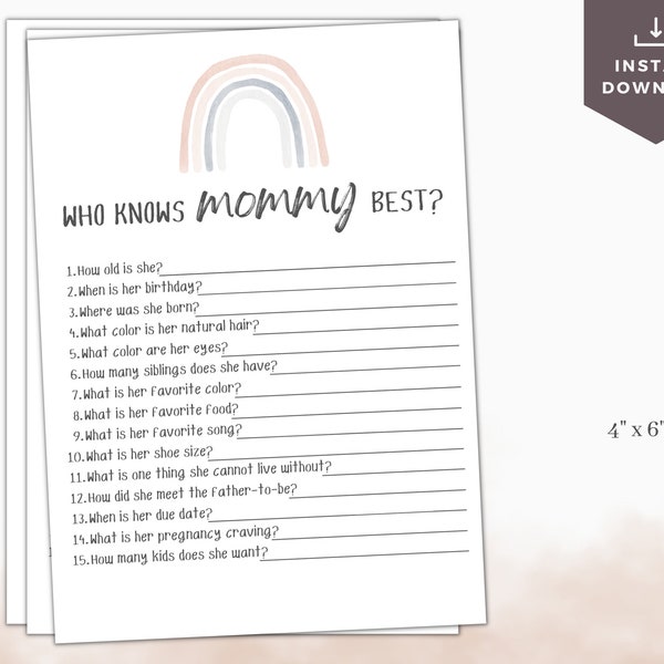 Who Knows Mommy Best Baby Shower Game, Baby Shower Game, How Well Do ...