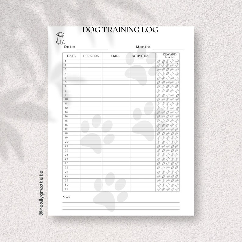 Dog Training Command List Puppy Log Book Record Dog Training Chart Dog ...